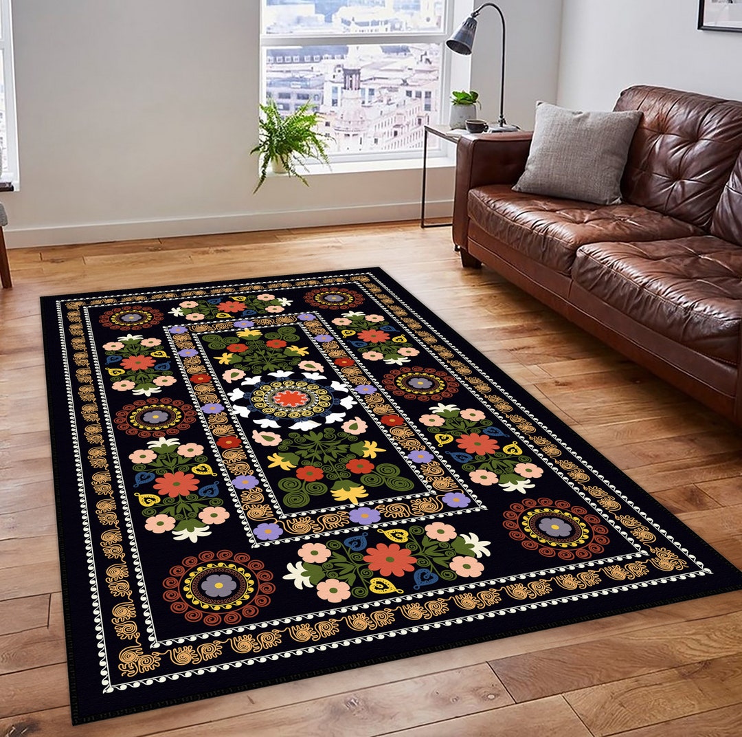 Flowers Pattern Rug, Gothic Area Rug, Floral Runner Rug, Damask Floral ...