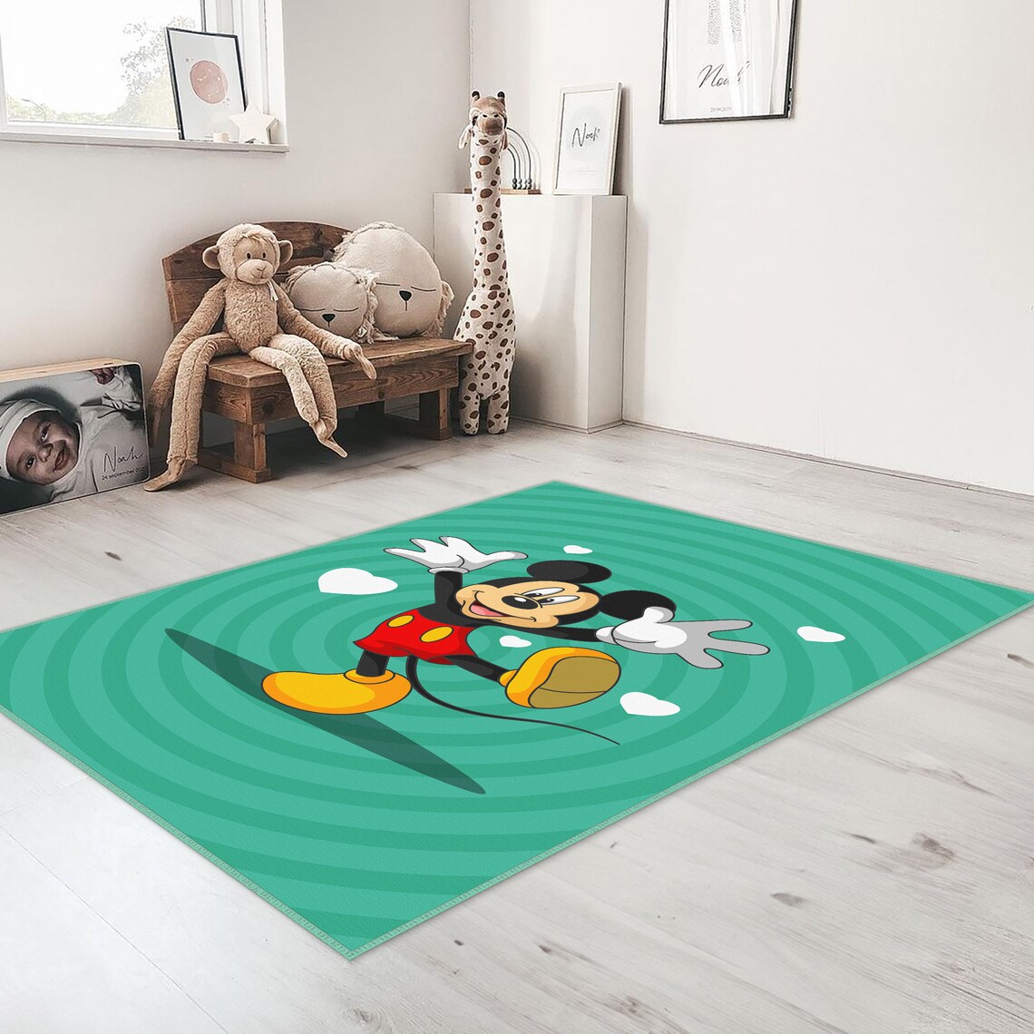 Green Nursery Rug, Mickey Mouse Rug, Cute Mickey Mouse Kids Rug, Soft ...