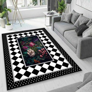 Rose Dark Floor Art, Flowers Pattern Carpets, Gothic Area Rug, Floral ...