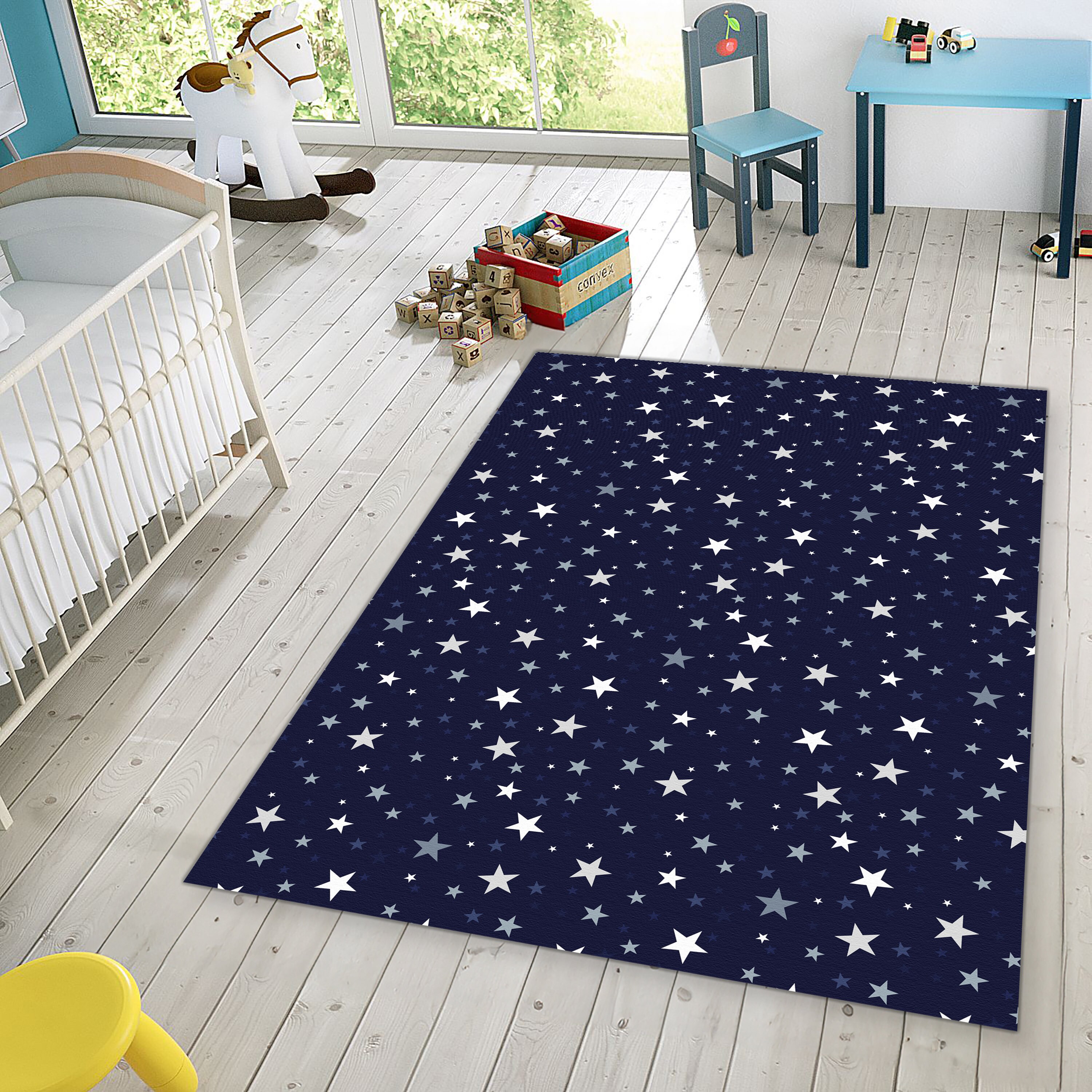 Space Themed Star Kids Rug, Kids Room Rug, Educational Play Mat, Galaxy ...