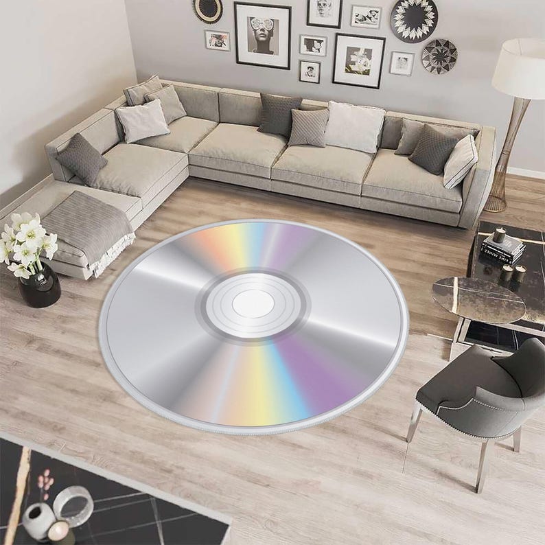 Cd Round Rug for Retro Room, Shiny Record Rug, Retro Computer Decor ...