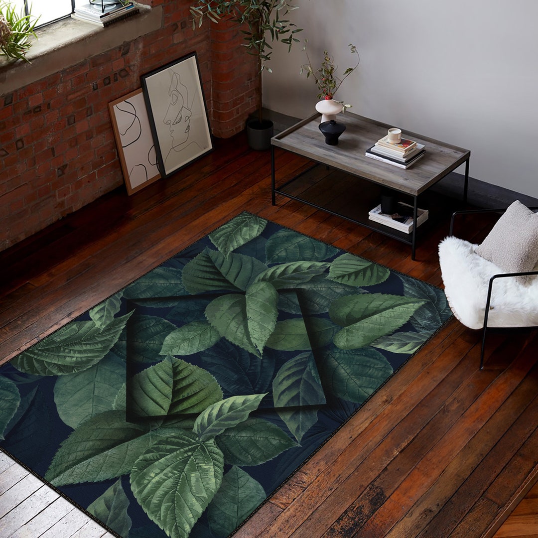 Green Rug, Green Leaf Rug, Giant Leaf Rug, Green Plant Rug, Tropical ...