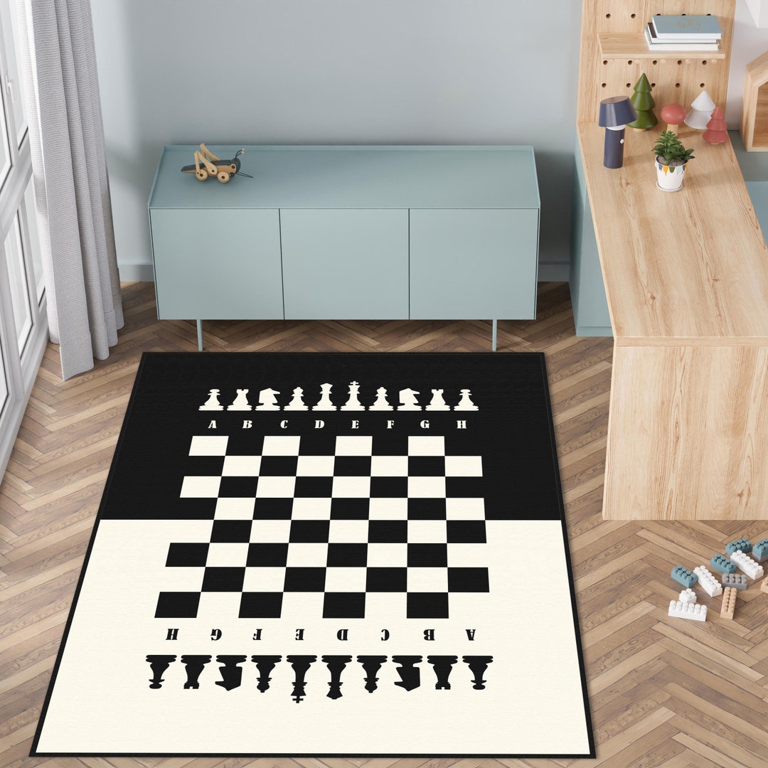 Playroom Activity Mat, Kid's Room Game Carpet, Chess Set With Board Rug ...