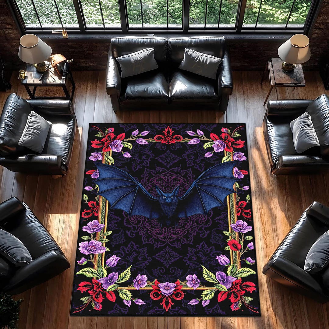Goth Rug for Gothic Home Decor, Maximalist Rug, Gothic Bat Rug ...
