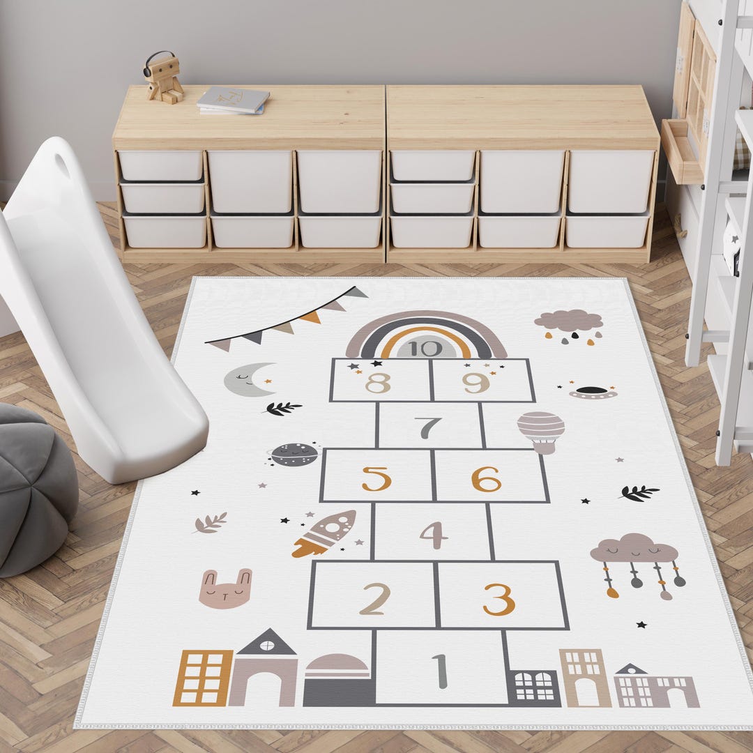 Hopscotch Play Area Rug,playroom Activity Non-slip Mat,kid's Room Game ...