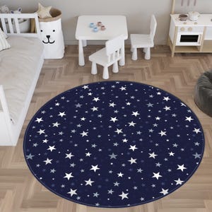 Space Themed Star Round Kids Rug, Kids Room Rug, Educational Play Mat ...