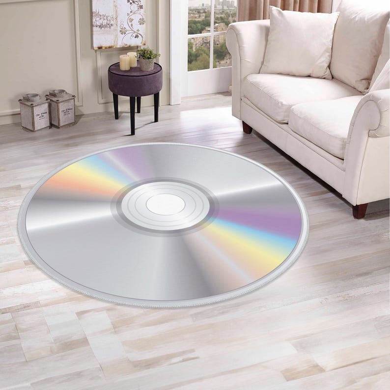 Cd Round Rug for Retro Room, Shiny Record Rug, Retro Computer Decor ...