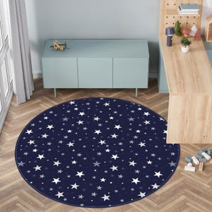 Space Themed Star Round Kids Rug, Kids Room Rug, Educational Play Mat ...