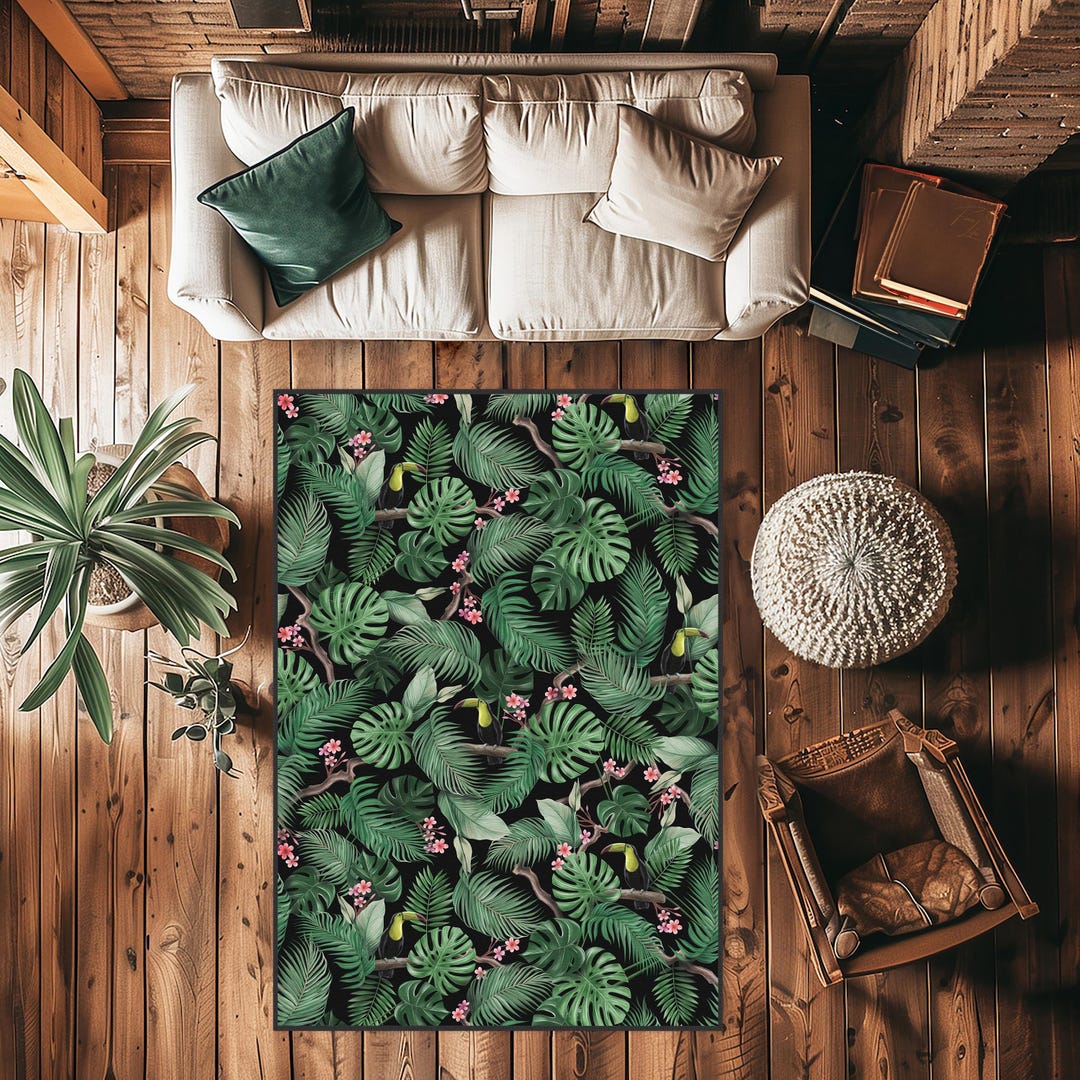 Green Palm Tree Area Rug,exotic Tropical Rug,tropical Area Rug,floral ...