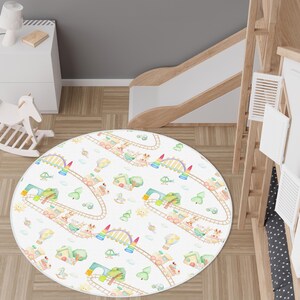 Train Safari Themed Carpet, Nursery Rug, Animals Pattern Train Rugs ...