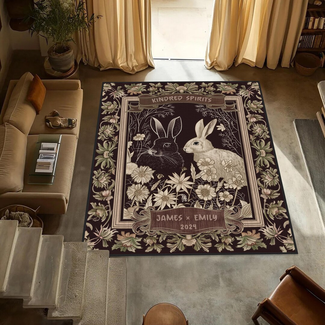 Rabbit Rug,vintage Look Printed Forest Rug, Gray Cute Area Rugs,floral ...