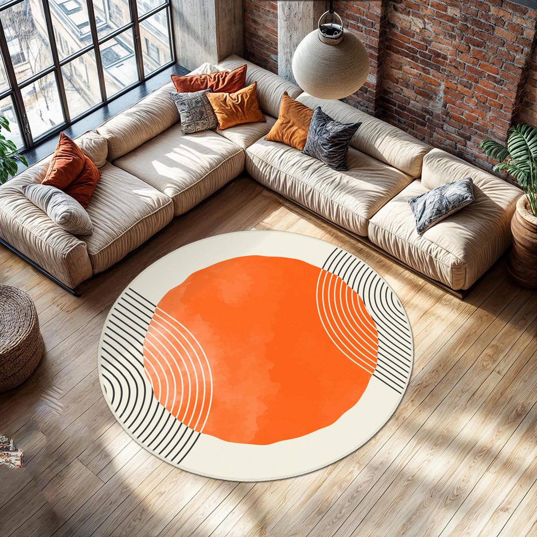 Abstract Orange Rug, Abstract Shapes Carpet, Abstract Geometric Circle ...