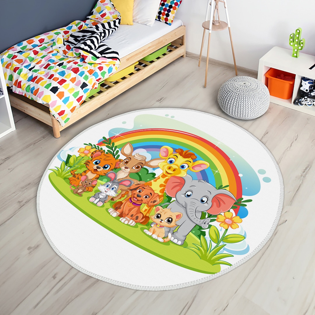Safari Nursery Rug, Jungle Baby Rug, Cute Zoo Kids Rug, Animals World ...
