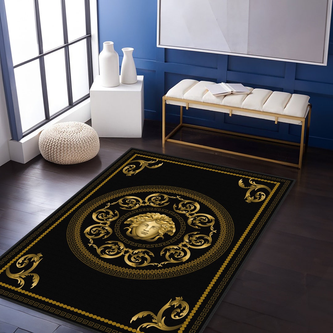 Medusa Gold Rug, Gold Bordered Carpets, Greek Mat, Custom Rug, Greek Rugs, Greek Motifs Rug ...