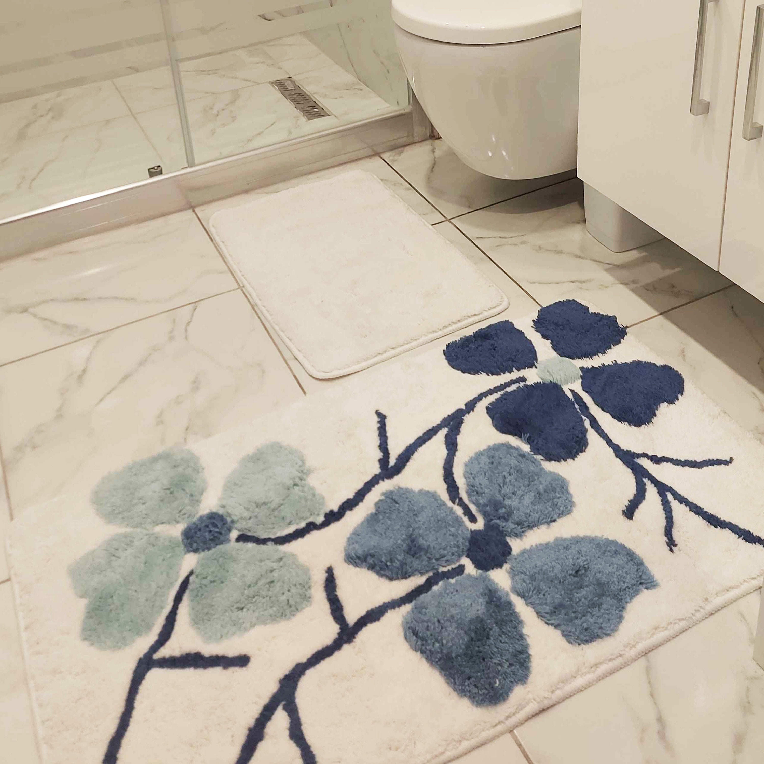 Blue 3-piece Bath Mat Set, Colorful Toilet Seat, Decorative Bath Mat ...