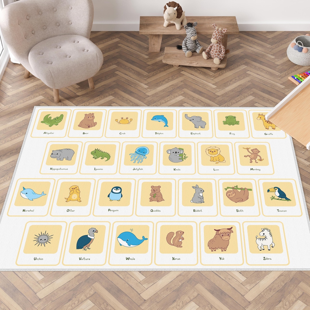 Animal Alphabet Themed Kids Rug,educational Nursery Rugs,alphabet ...