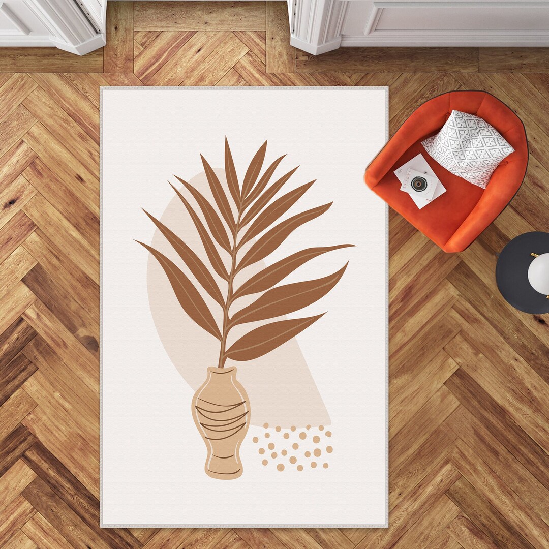 Brown Abstract Rug, Modern Art Carpet, Fringed Rug Living Room ...