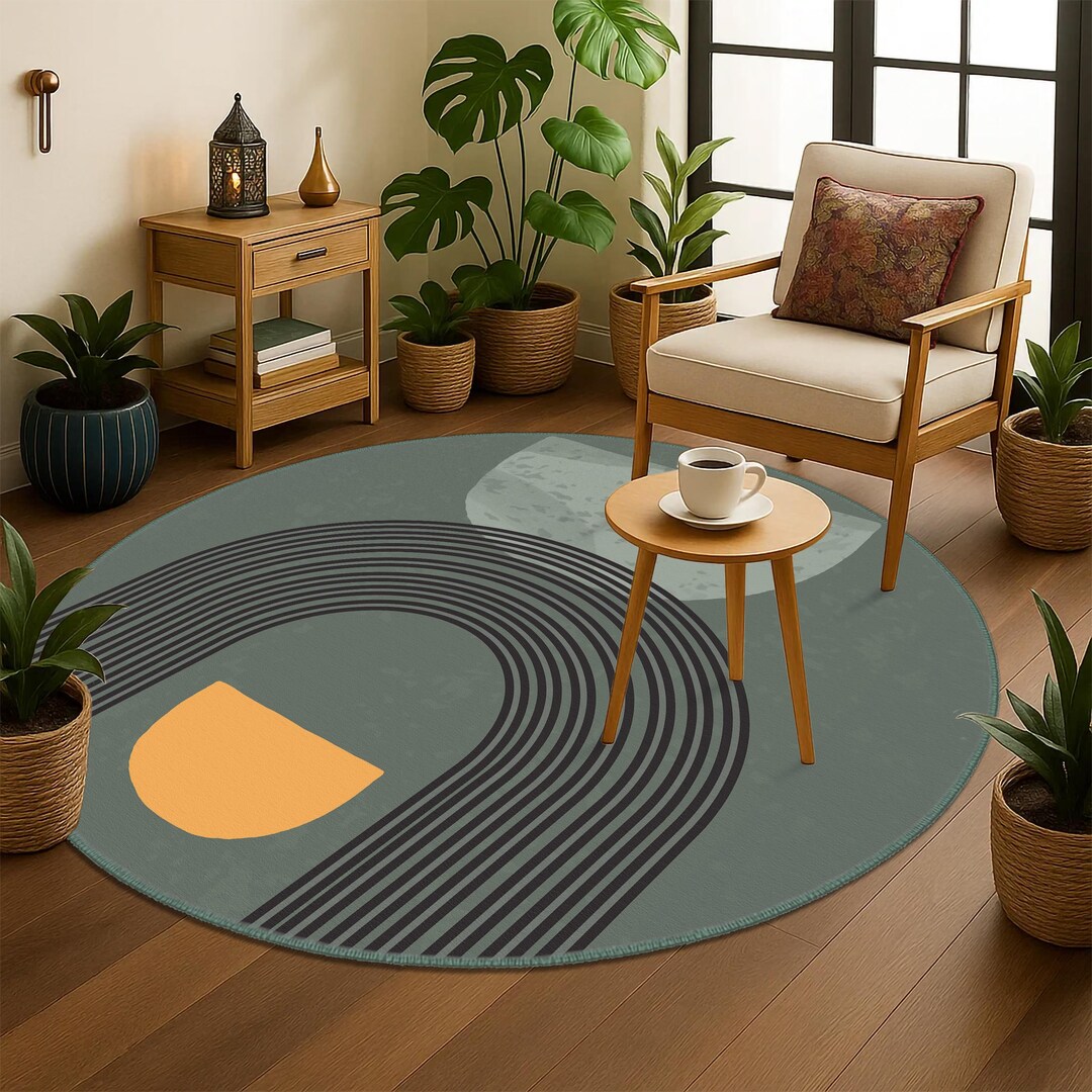 Minimalist Style Round Rug, Round Geometric Area Rug With Abstract ...
