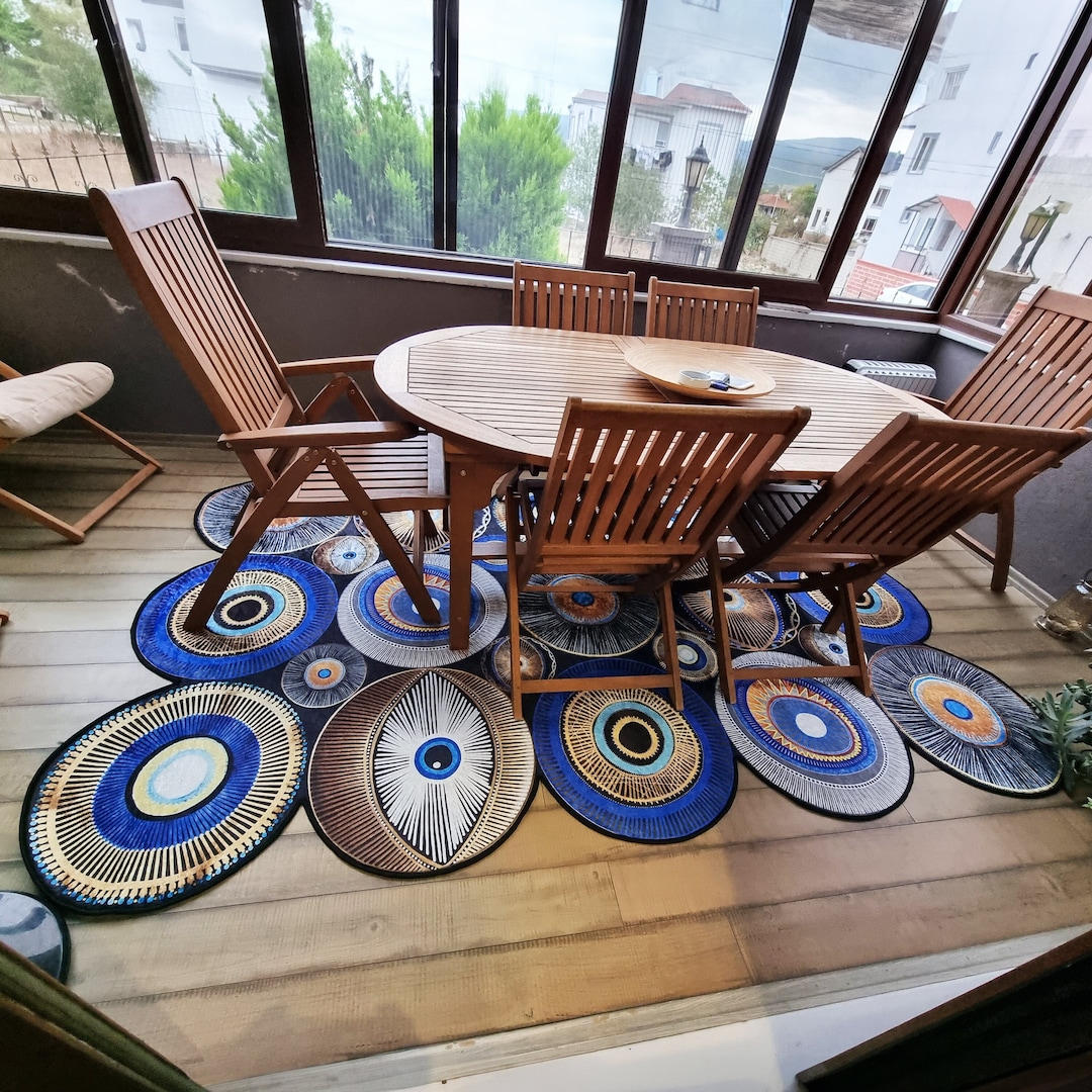 Eye Patterned Rug, Blue Evil Eye Rug, Hallway Entrance Carpet, Special ...