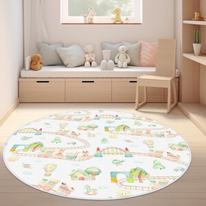 Train Safari Themed Carpet, Nursery Rug, Animals Pattern Train Rugs ...