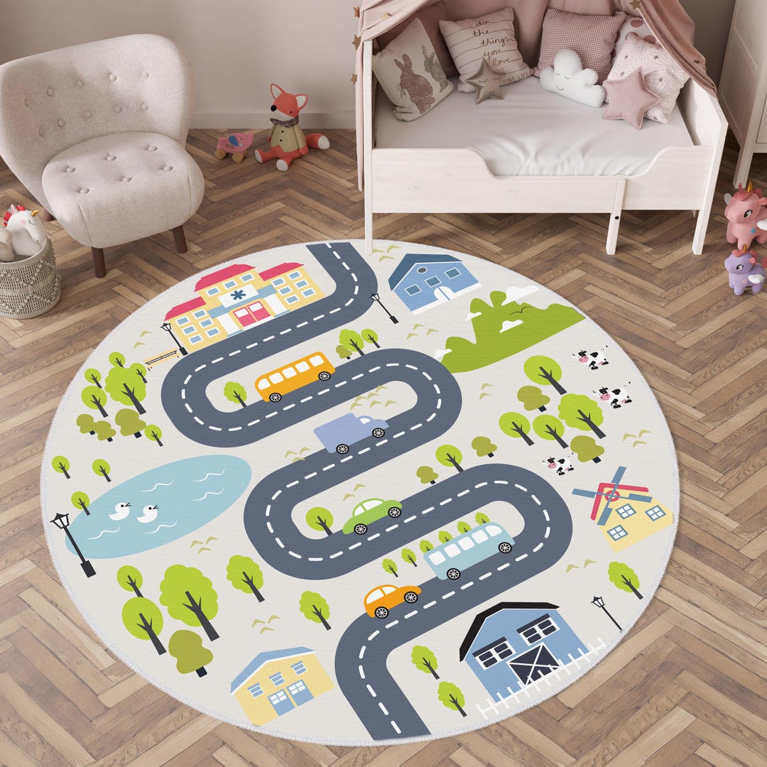 Nursery Road Play Mat, Playroom Rug, Road Traffic Play Mat, Soft Road ...