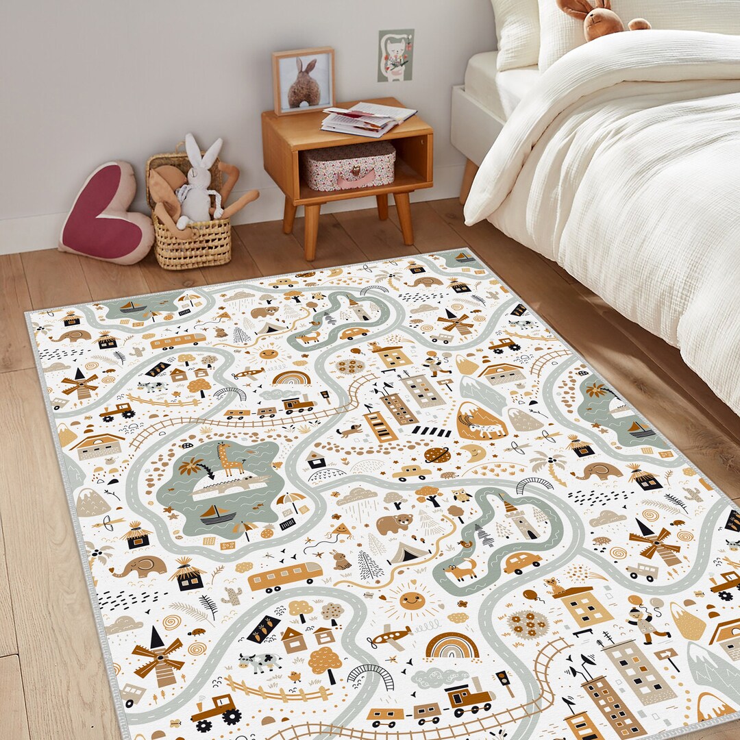 City Kids Rug, Road Playground Carpet, Ultra Soft Nursery Kids Rug ...