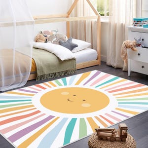 Smiling Sun Patterned Kids Rug, Happy Sun Rug, Fun Kids Rug With ...