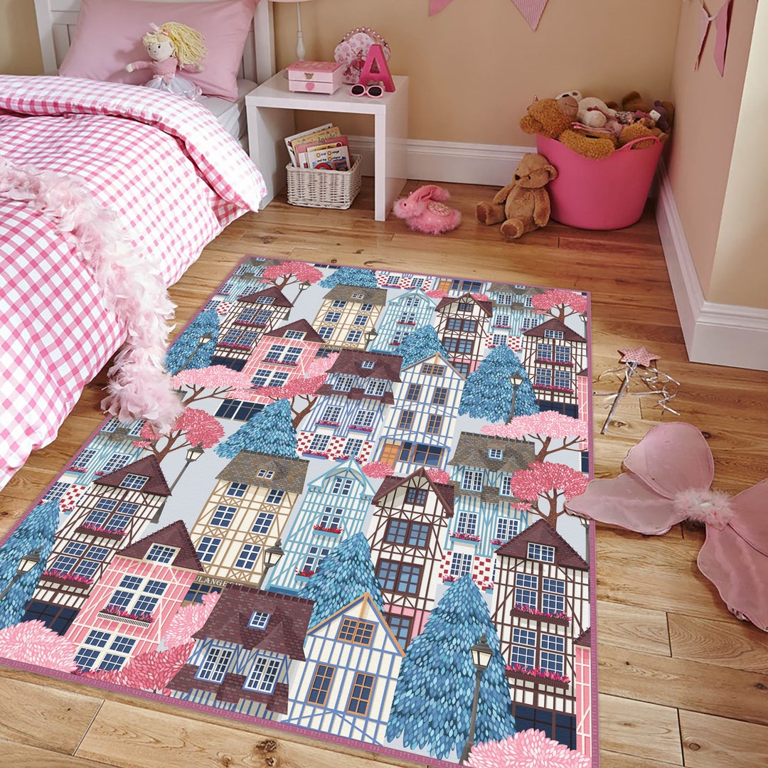Fairy Tale Nursery Kids Rug, Fairytale Pink Castle Rug, Girl Kids Rug ...