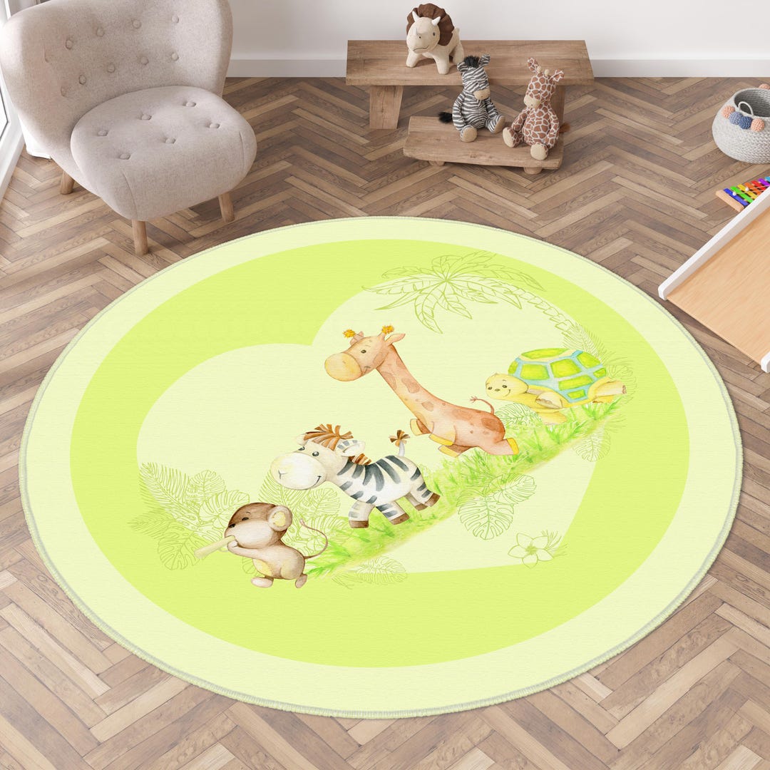 Safari Animal Rug,cute Animal Friends Nursery Rug, Giraffe, Zebra ...