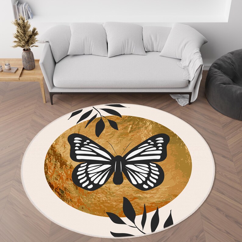 Butterfly Rug, Round Butterfly Rug, Butterfly Themed Rug, Animal Round ...