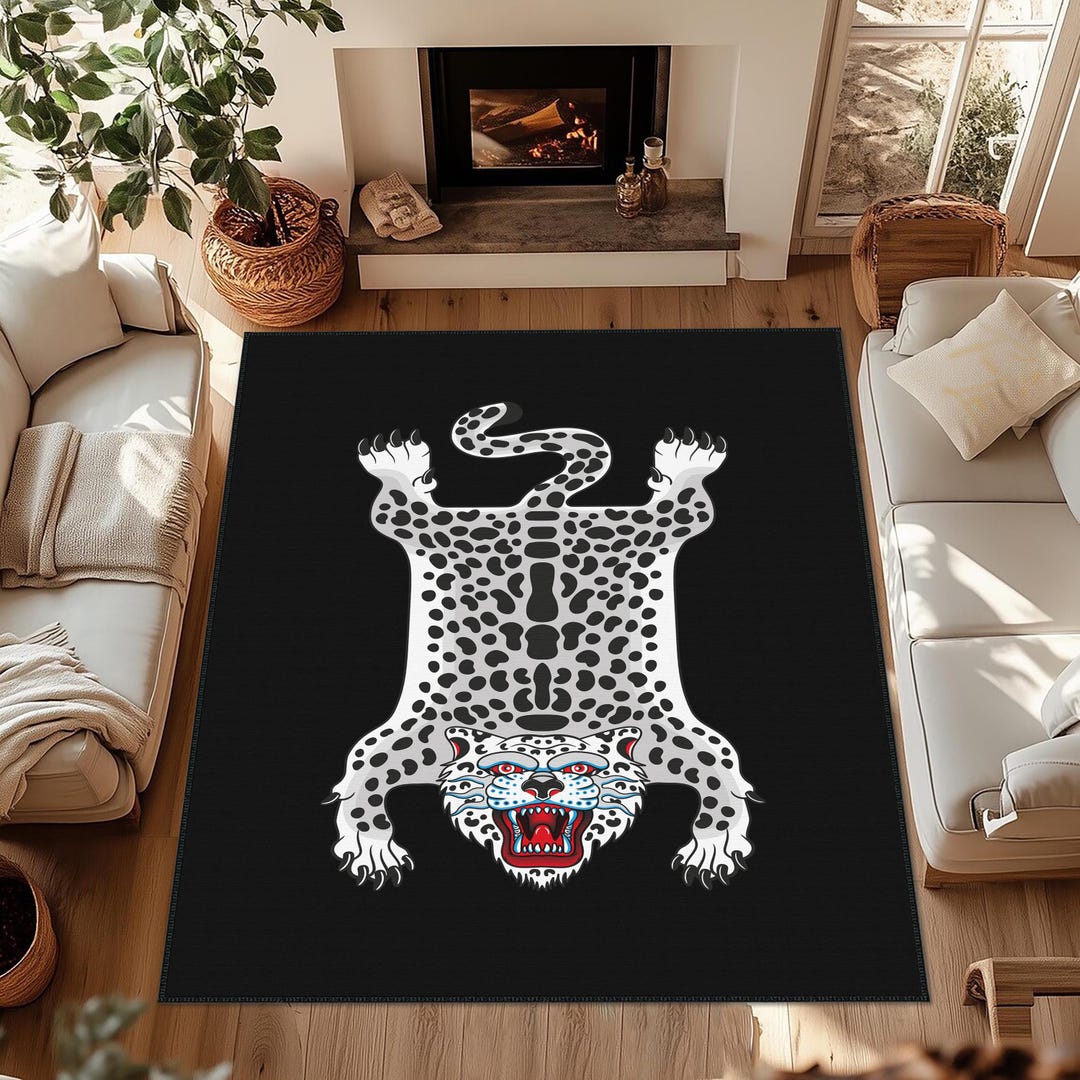 Black White Tiger Rug, Tiger Patterned Carpet, Tibetian Tiger Rug ...
