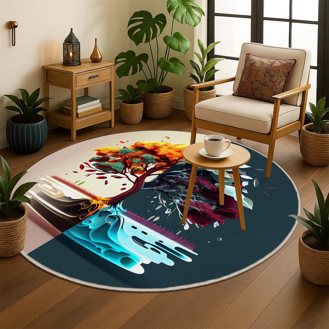 Tree of Life Floor Carpets, Tree of Circle Rugs, Tree of Area Rug, Boho ...