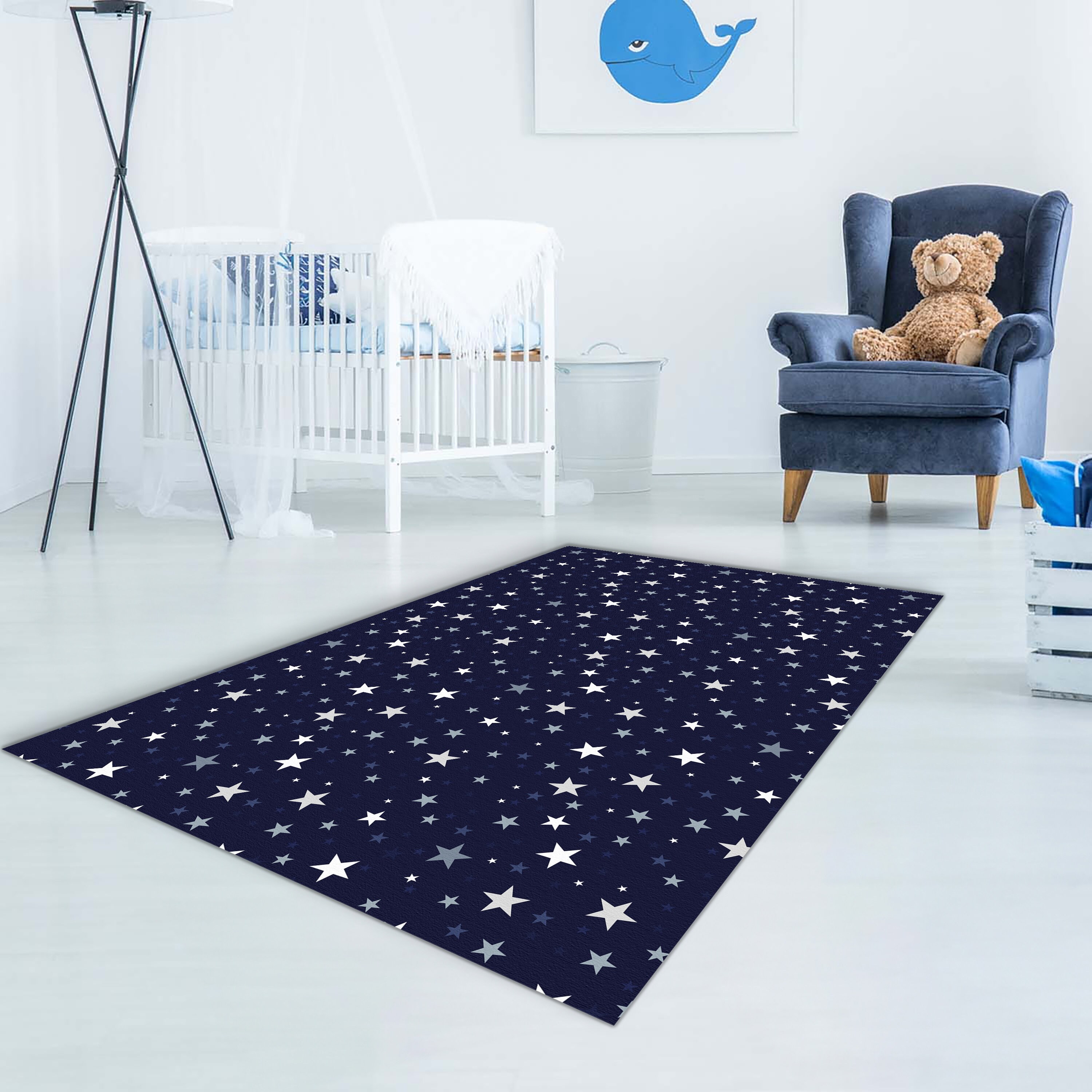 Space Themed Star Kids Rug, Kids Room Rug, Educational Play Mat, Galaxy ...
