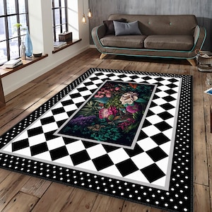 Rose Dark Floor Art, Flowers Pattern Carpets, Gothic Area Rug, Floral ...