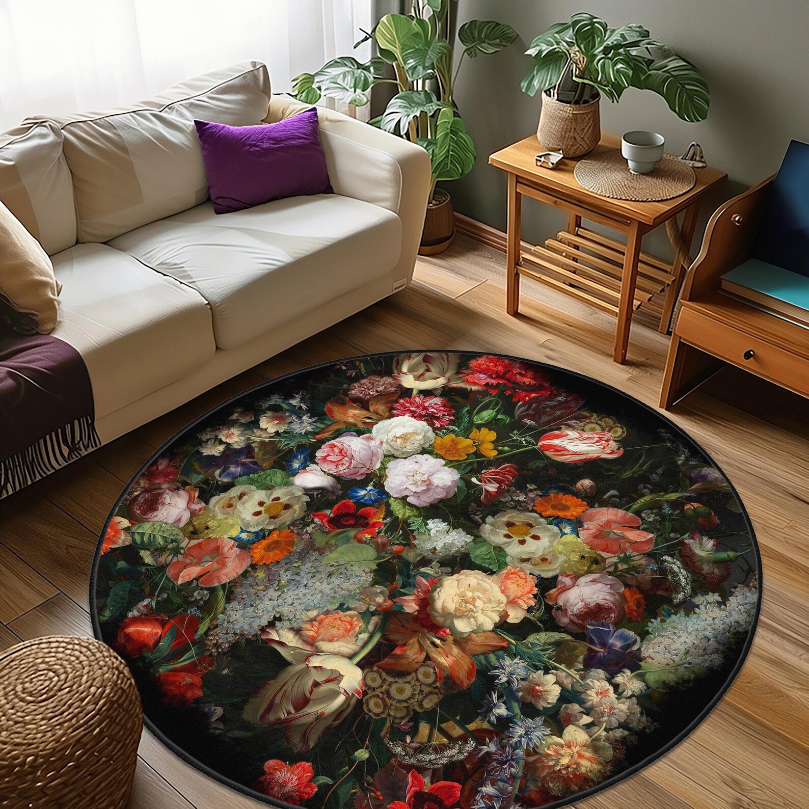 Black Rug, Floral Carpet, Gothic Pattern Rug, Leafy Carpet, Living Room ...