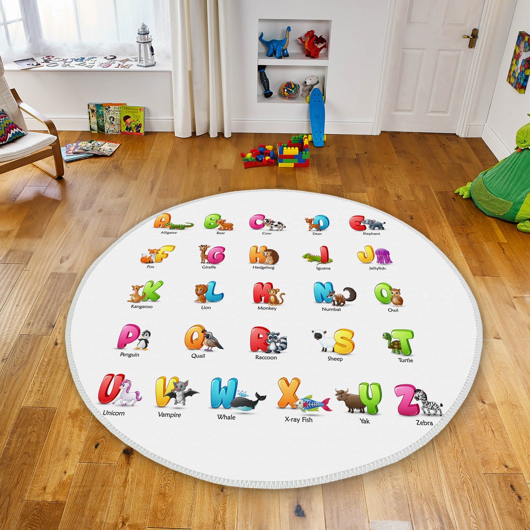 Animal Zoo ABC Kids Rug, Alphabet Printed Rug, Gift for Baby-kids ...