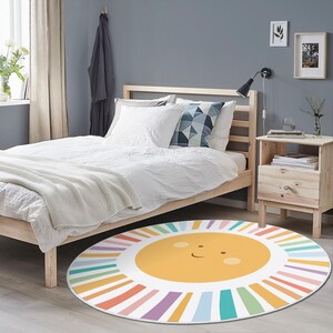 Boho Rainbow Sun Rug, Rainbow Nursery Rug, Kids Area Carpet, Washable ...