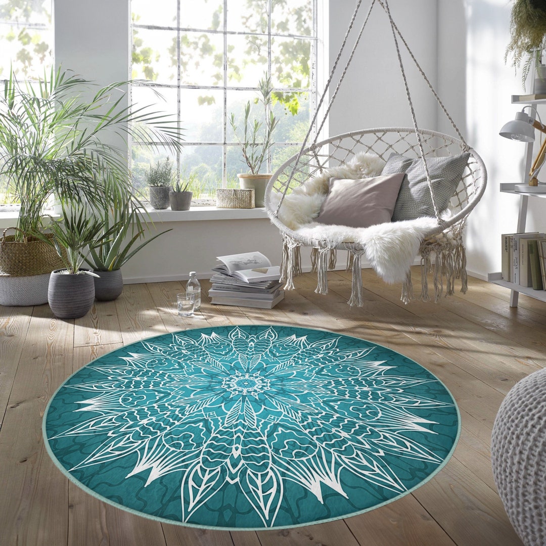 Mandala Round Carpet, Geometric Floor Carpet, Yoga Mat, Traditional Rug ...