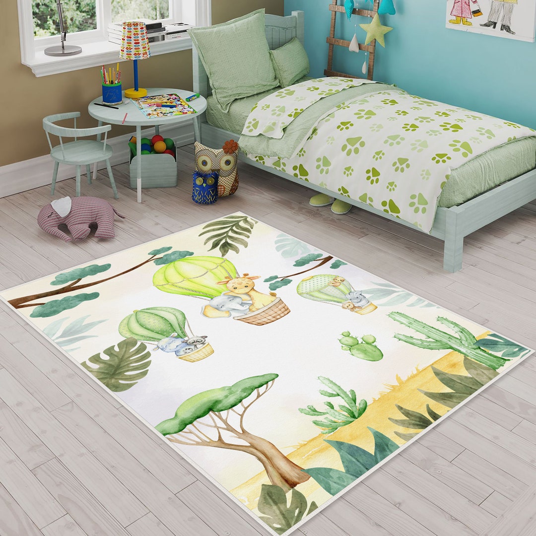 Safari Animal Rainbow Rug,safari Animal Lion Giraffe Zebra Ape Rug,kids ...