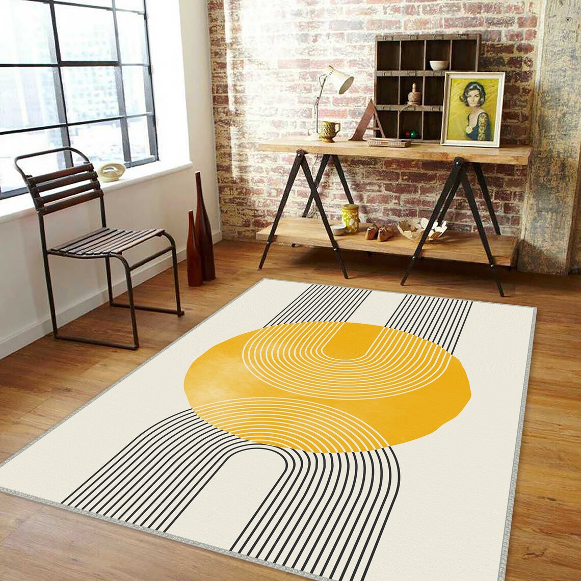 Abstract Shapes Modern Area Rug, Boho Home Decor Rug, Modern Art Rug ...