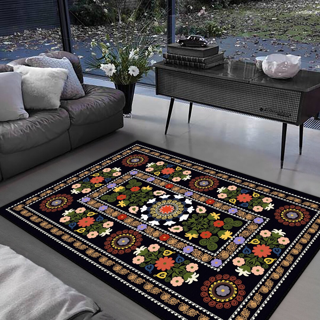Flowers Pattern Rug, Gothic Area Rug, Floral Runner Rug, Damask Floral ...