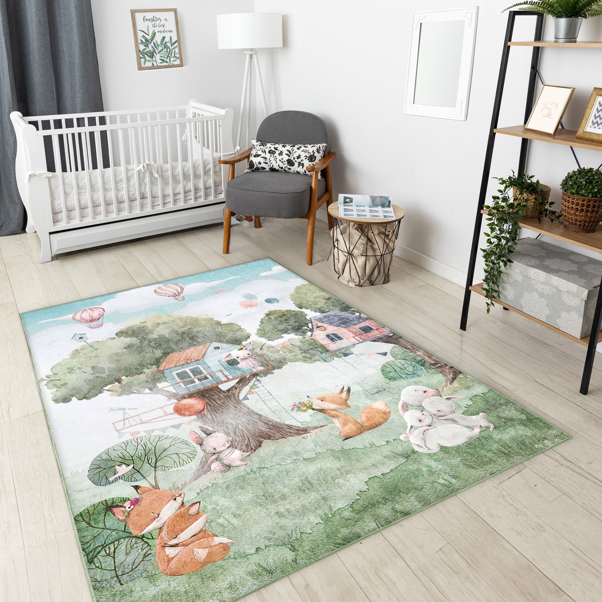 Cute Rabbit Kids Carpets, Fox Kids Room Play Mat, Animal World Kids ...