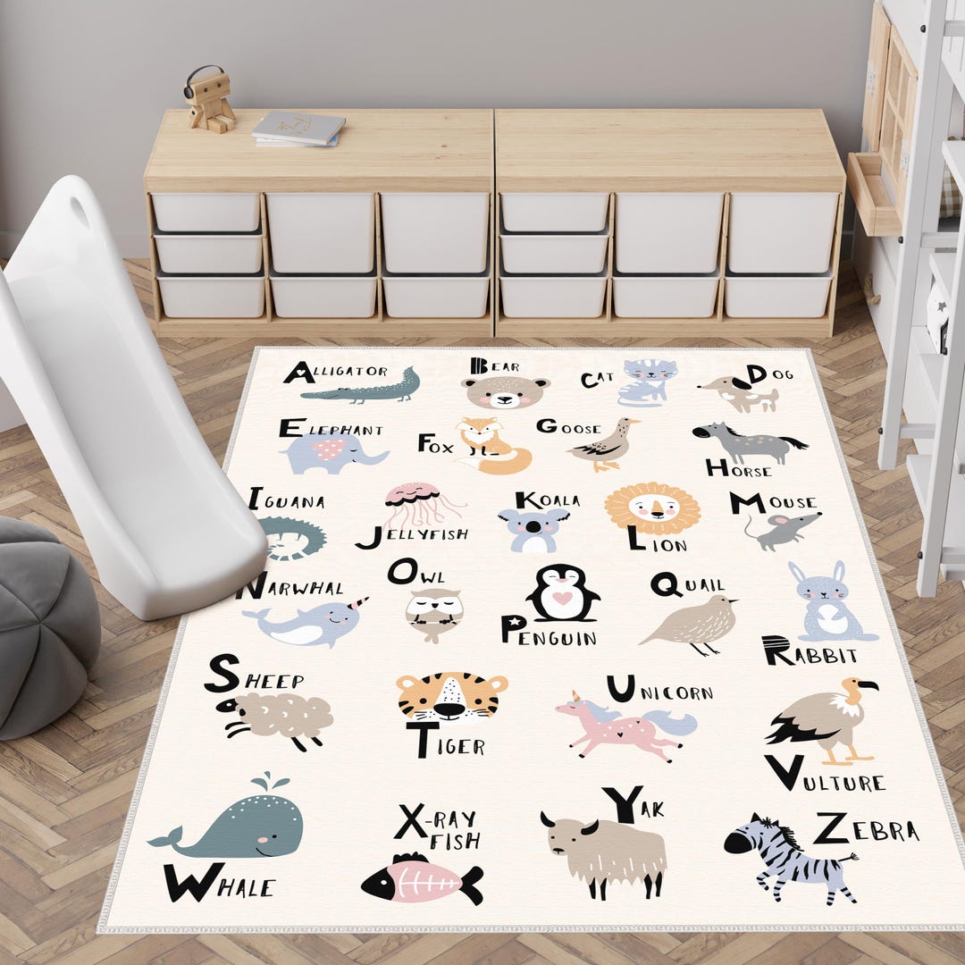 Nursery Alphabet Animals Rug,animals ABC Education Carpet,kids Learning ...