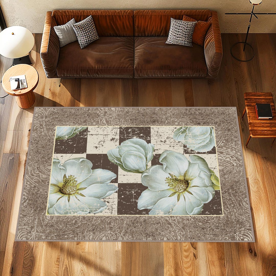 Vintage Pattern Floral Rug, Floral Pattern Living Room Rug, Boho Rug ...