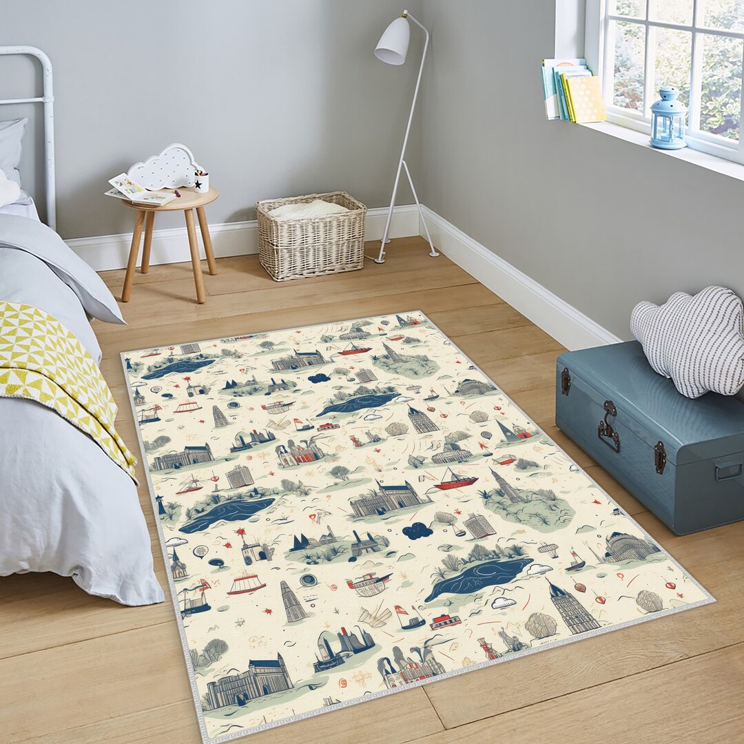 Soft Marina Kids Rug, Blue Kids Room Carpets, Cute Sea Kids Carpet ...