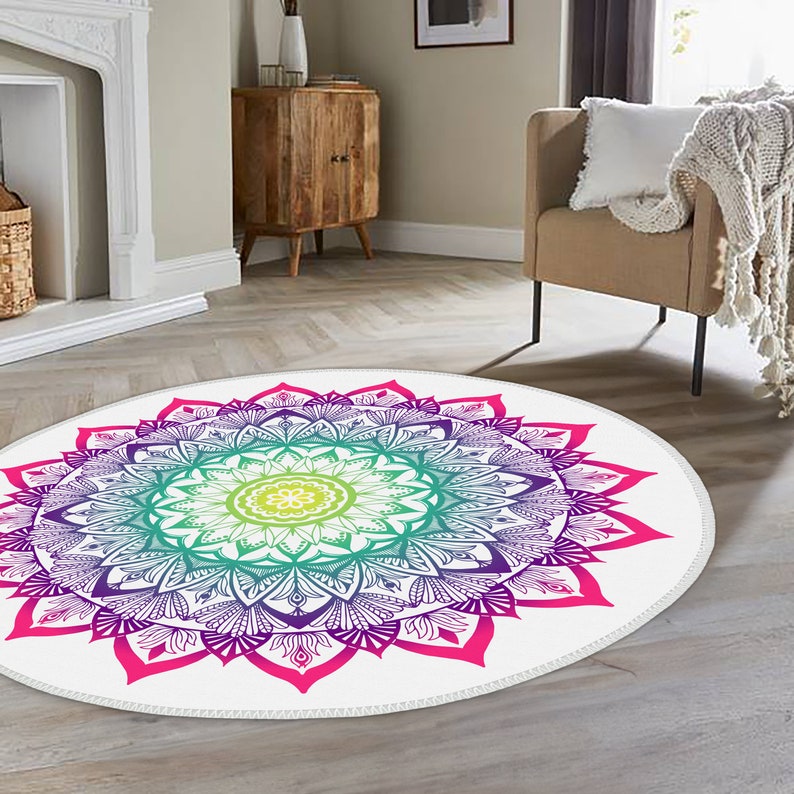 Mandala Rugs, Purple Mandala Rug, Round Retro Colorful Mandala Carpet ...