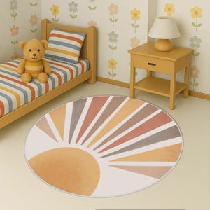 Sun Round Rug, Abstract Sun Carpet, Sunrise Boho Rug, Boho Sun Logo Rug ...