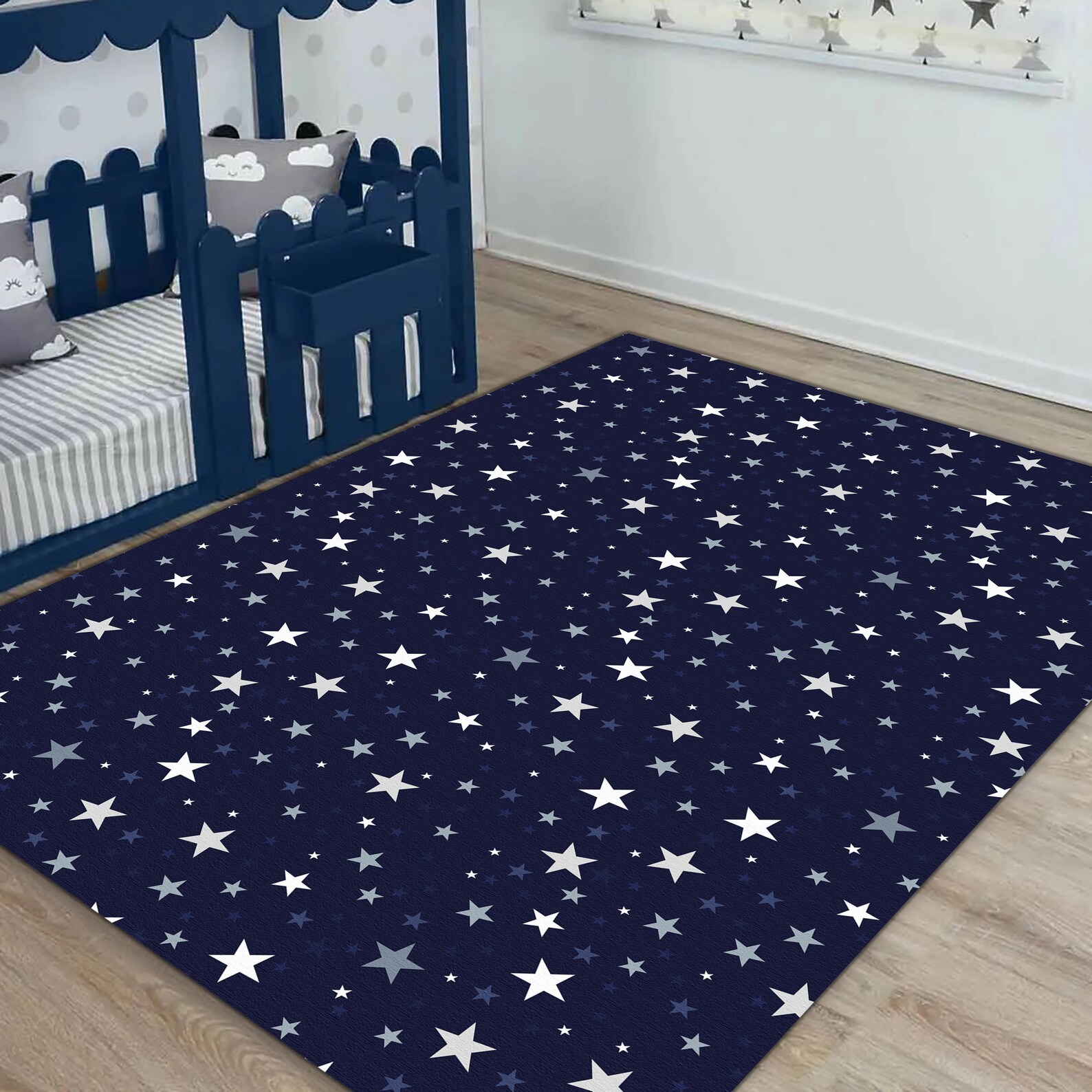 Space Themed Star Kids Rug, Kids Room Rug, Educational Play Mat, Galaxy ...