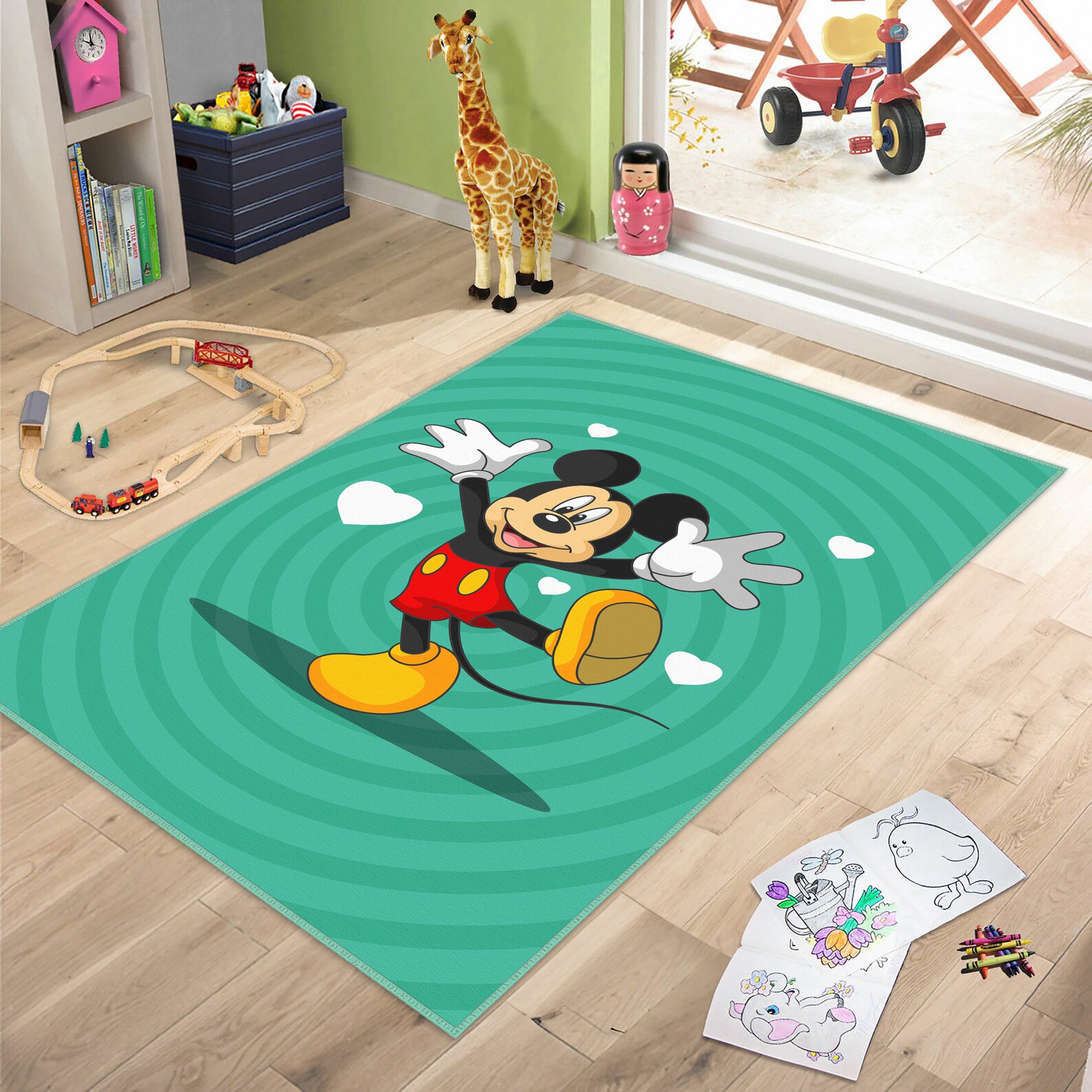 Green Nursery Rug, Mickey Mouse Rug, Cute Mickey Mouse Kids Rug, Soft ...