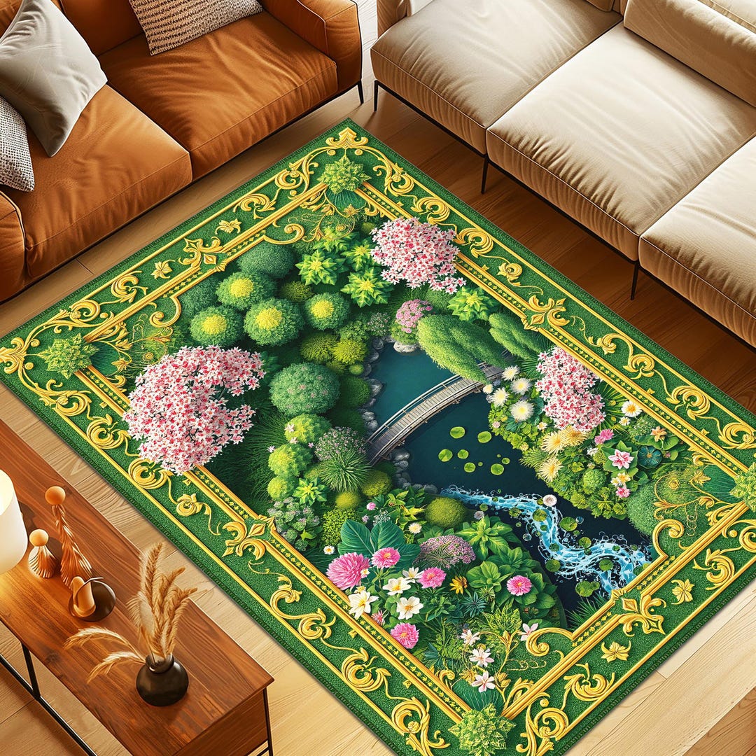 Nature Themed Carpet, 3D Landscape Patterned Carpet, Garden Patterned ...